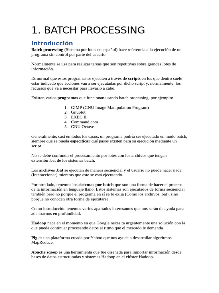 BATCH PROCESSING Scribd | PDF | Apache Hadoop | Ingeniería Informática
