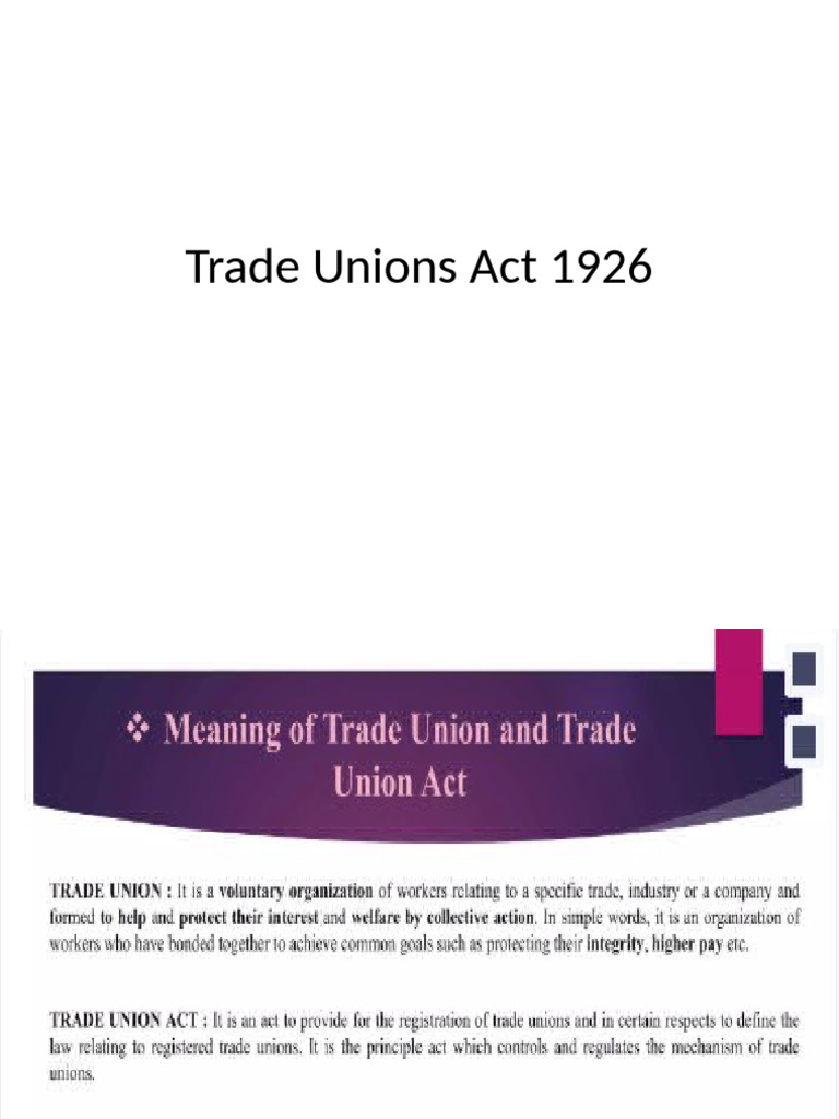 Trade Unions Act 1926 | PDF | Trade Union | Employment