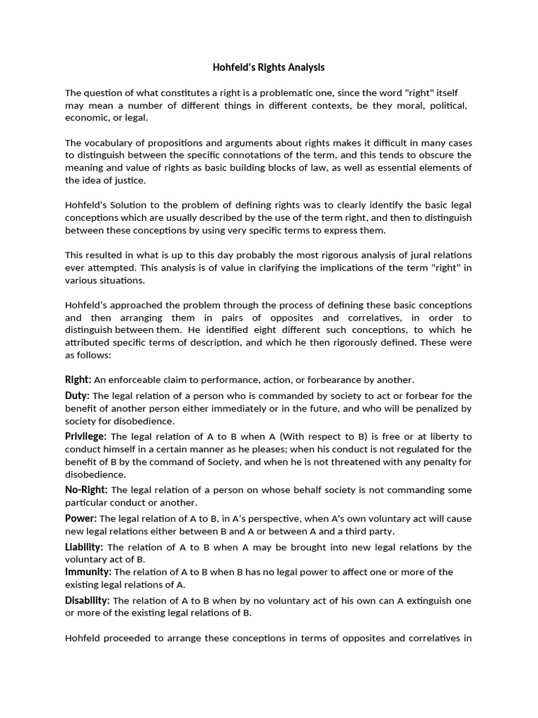 Hohfeld_s Rights Analysis | PDF | Rights | Justice