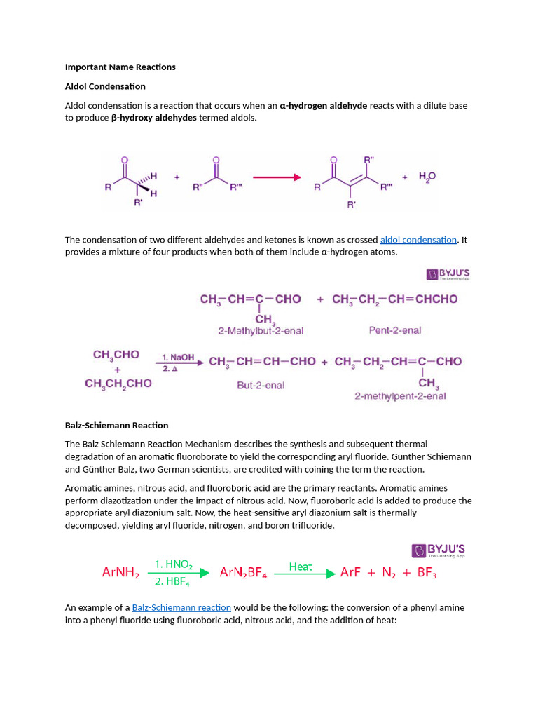 Important Name Reactions | PDF | Chemical Reactions | Ether