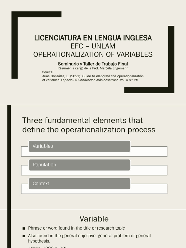 Operationalization of Variables Licenciatura en Lengua Inglesa | PDF | Emotions | Quantitative ...