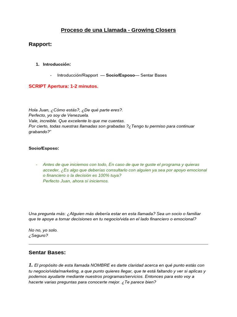 Proceso de Una Llamada - Growing Closers | PDF | Inversiones
