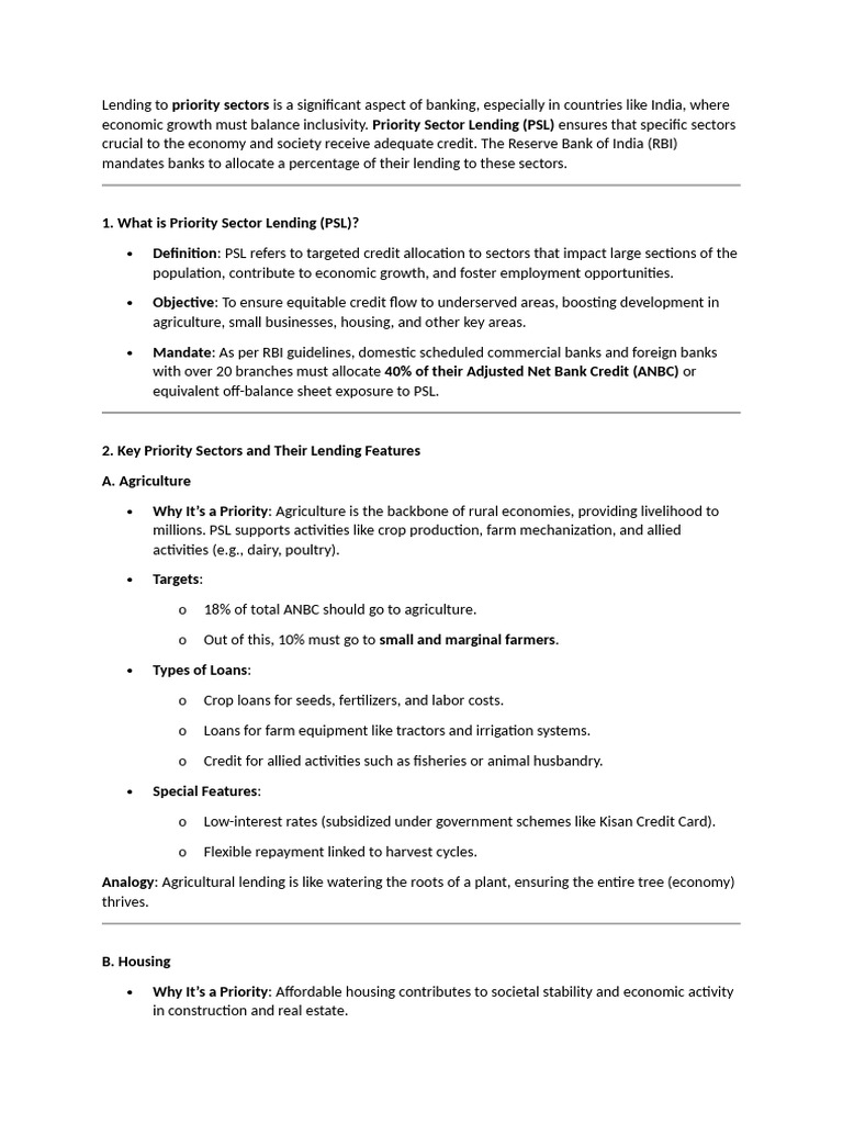 Understanding Priority Sector Lending | PDF | Agriculture | Credit
