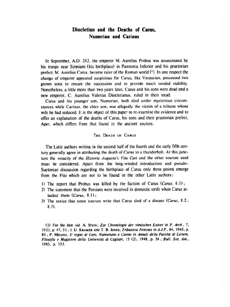 Diocletian and The Deaths of Carus, Numerian and Carinus (Ek) | PDF