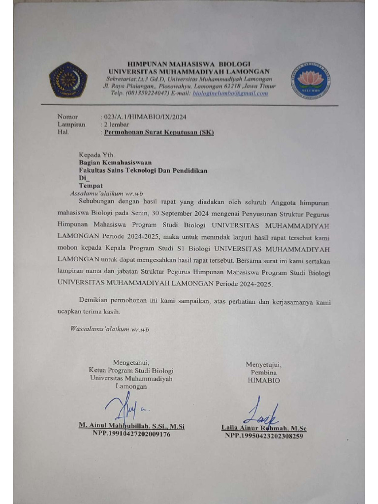 Struktur Kepengurusan Himabio 2024-2025 | PDF