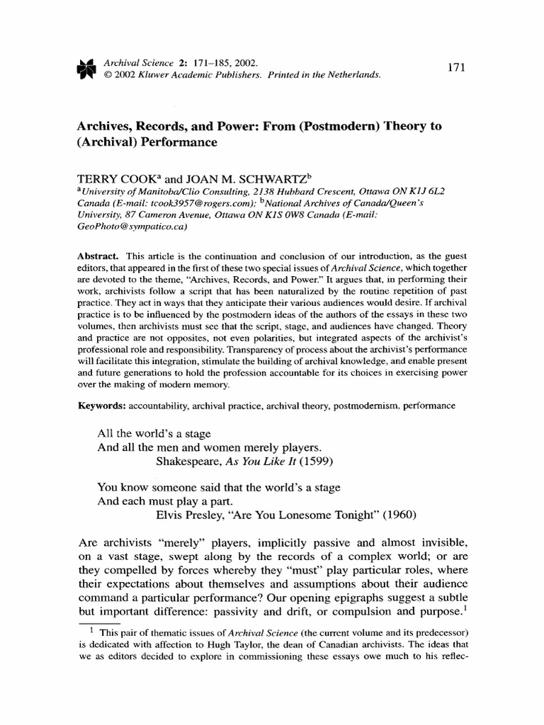 Cook, Archives, Records | PDF | Archivist | Postmodernism