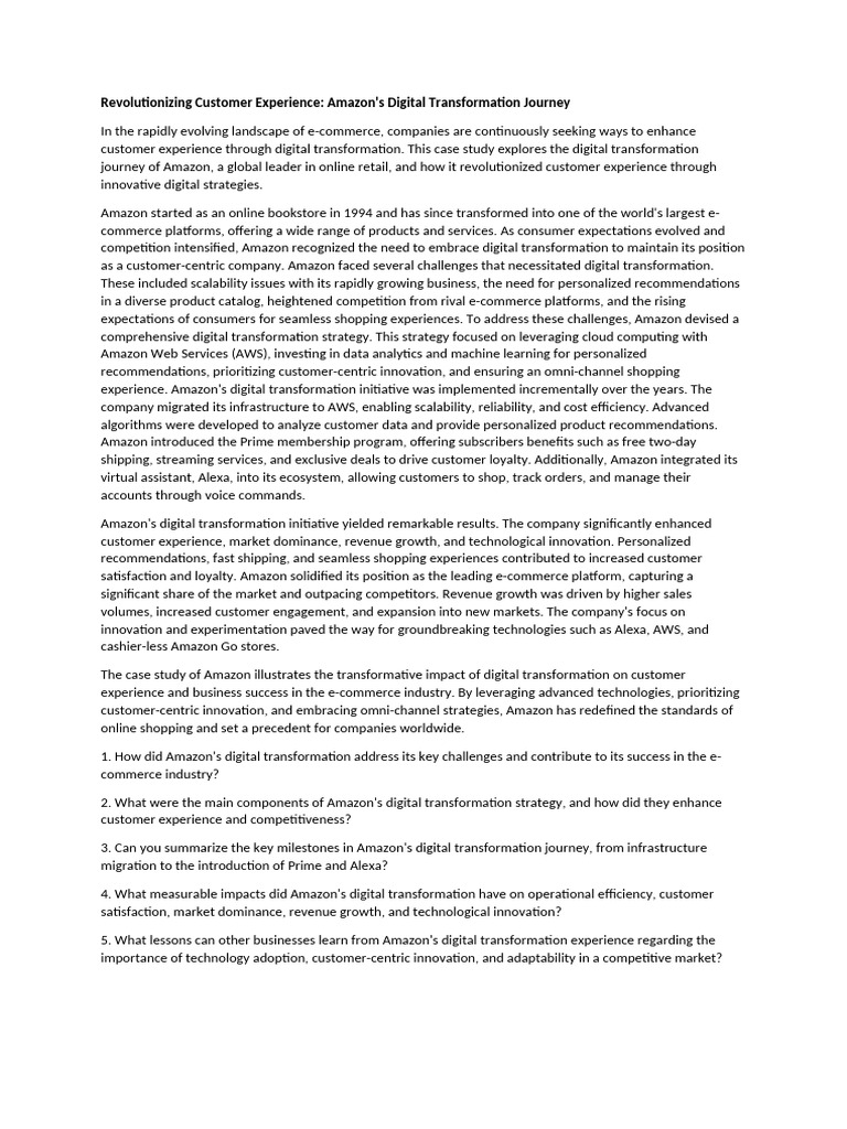 Case Study Amazon's Digital Transformation Journey | PDF | E Commerce | Amazon Web Services