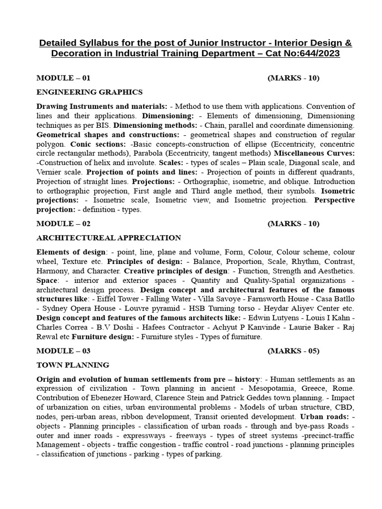 Junior Instructor Syllabus: Interior Design | PDF | Elasticity (Physics ...