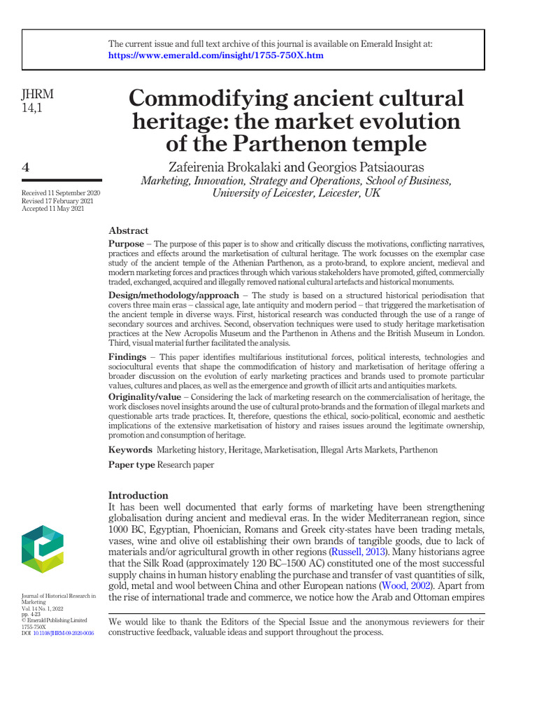 Commodifying Ancient Cultural Heritage | PDF | Athens | Brand
