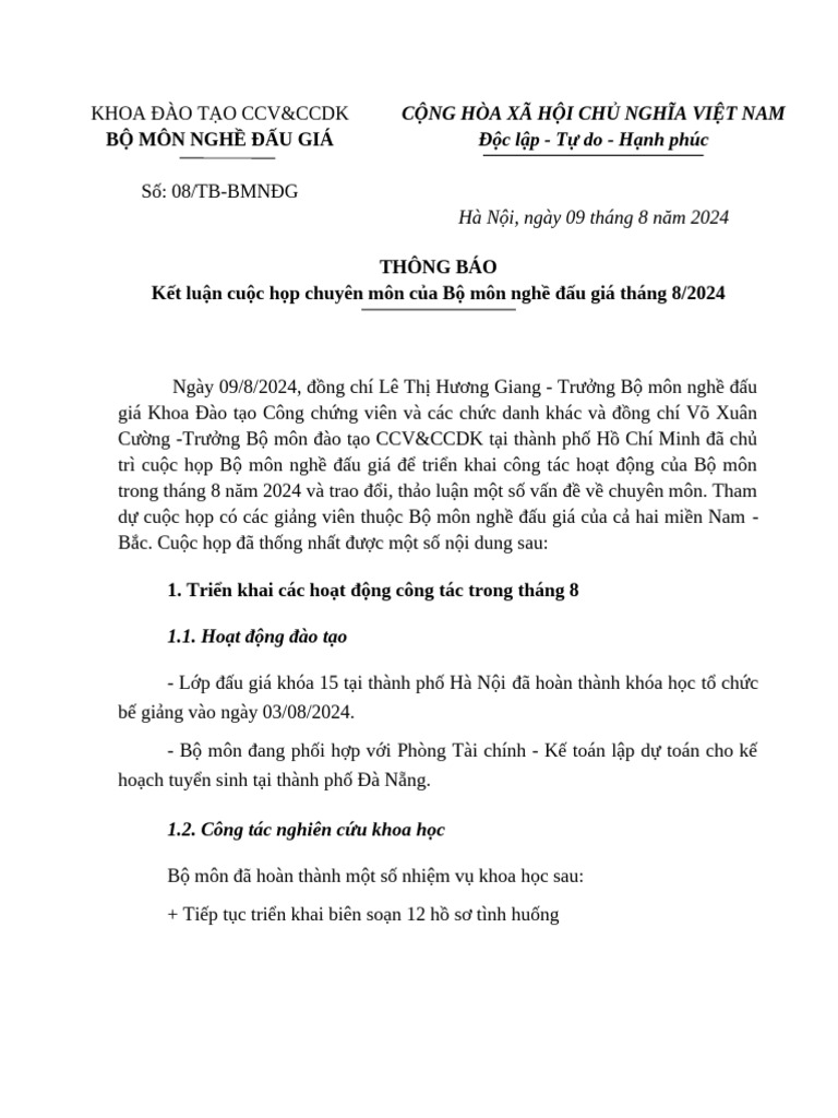 ket luan hop Bo mon DG T8 2024 | PDF