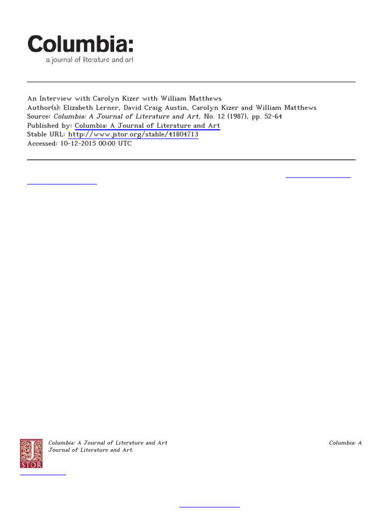 An Interview With Carolyn Kizer With William Matthews | PDF | Poetry