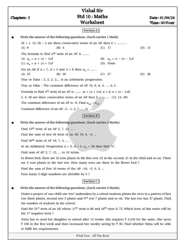 Ch-5 AP worksheet you | PDF | Mathematics | Arithmetic