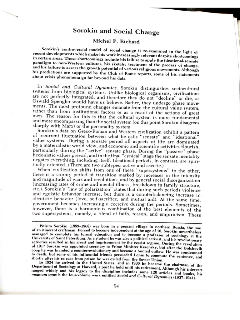Sorokin (Social Change) | PDF