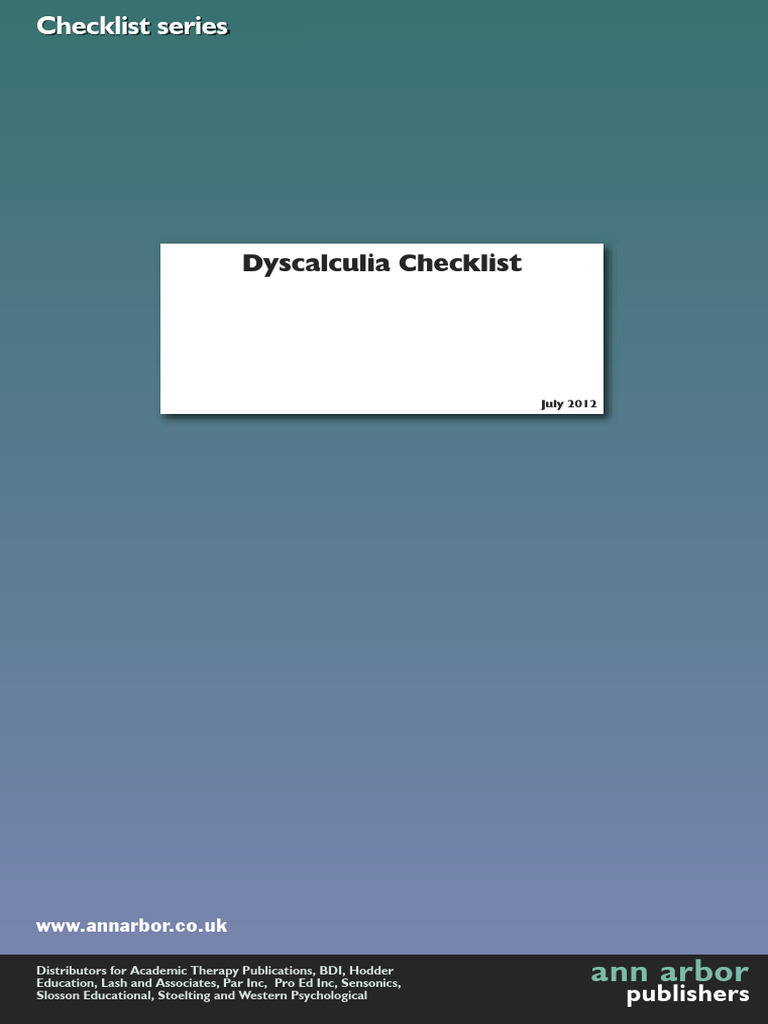 Dys Cal Cul I A Checklist | PDF | Mathematics | Cognition