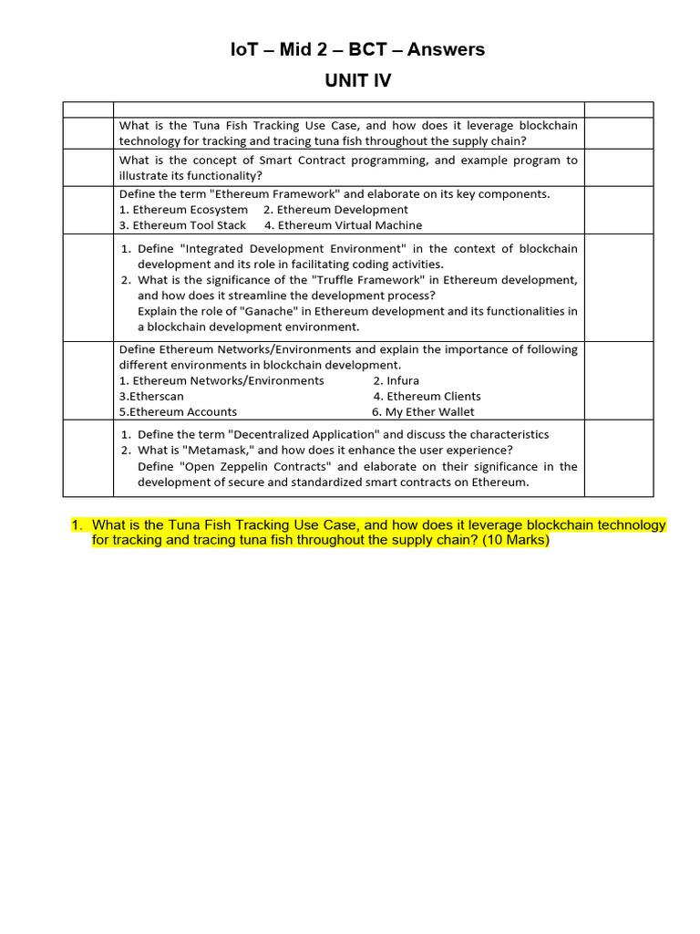 Unit Iv Bct Mid 2 Answers Iot Pdf Integrated Development Environment Computer Science