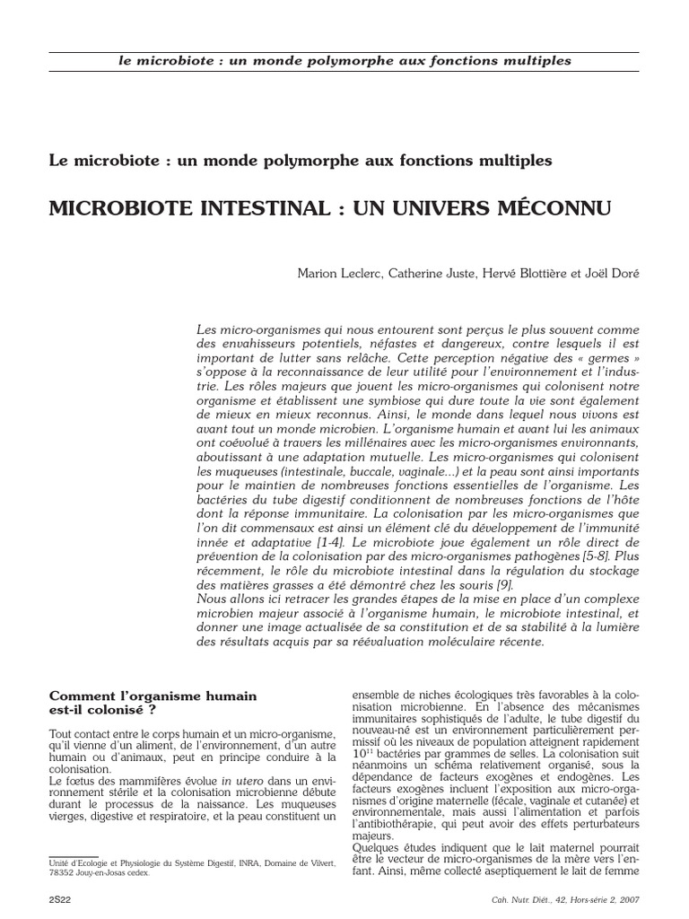 Microbiote intestinal : rôles et colonisation | PDF | Tractus gastro ...