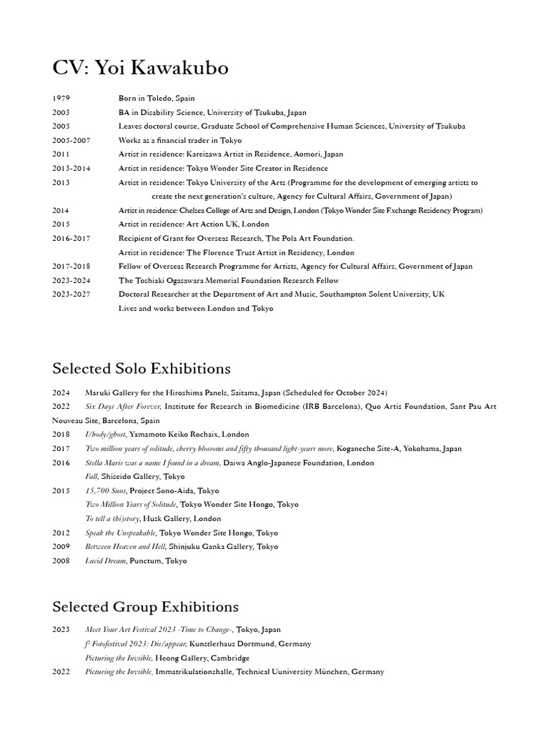 Yoi Kawakubo 2024.08 CV en | PDF | Tokyo | The Arts