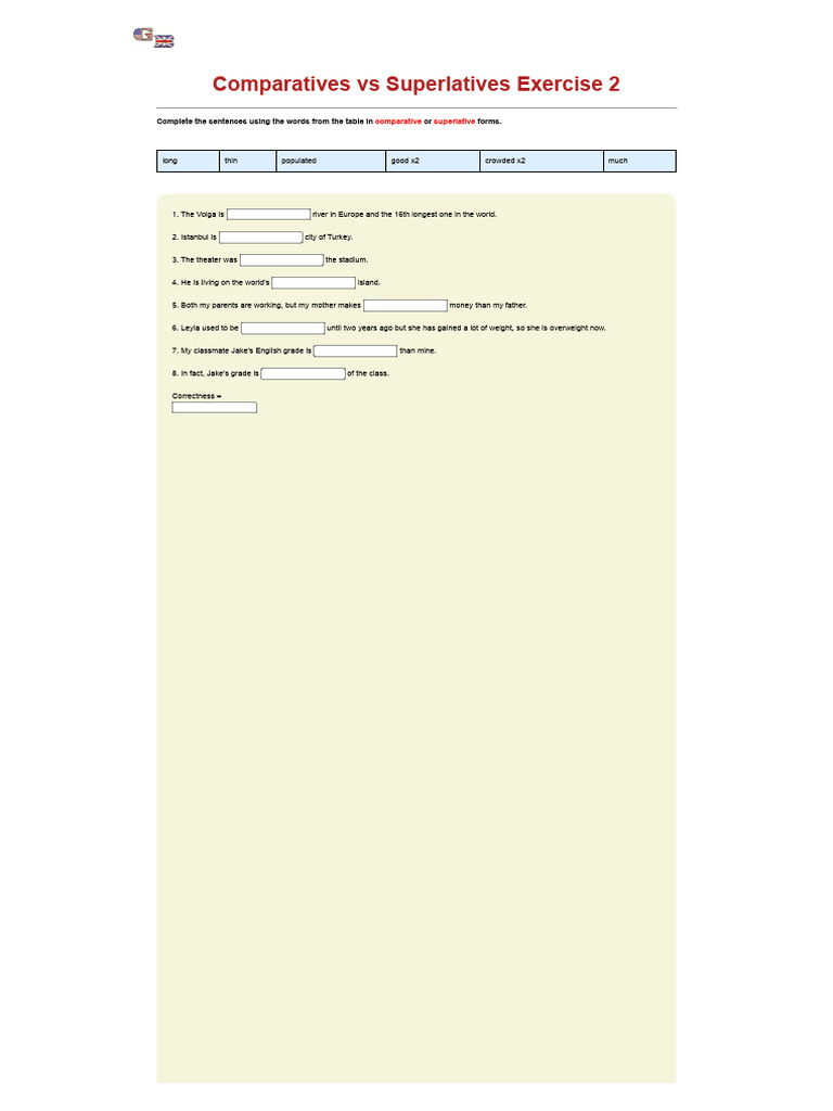 Comparatives Vs Superlatives Exercise 2: Complete The Sentences Using ...