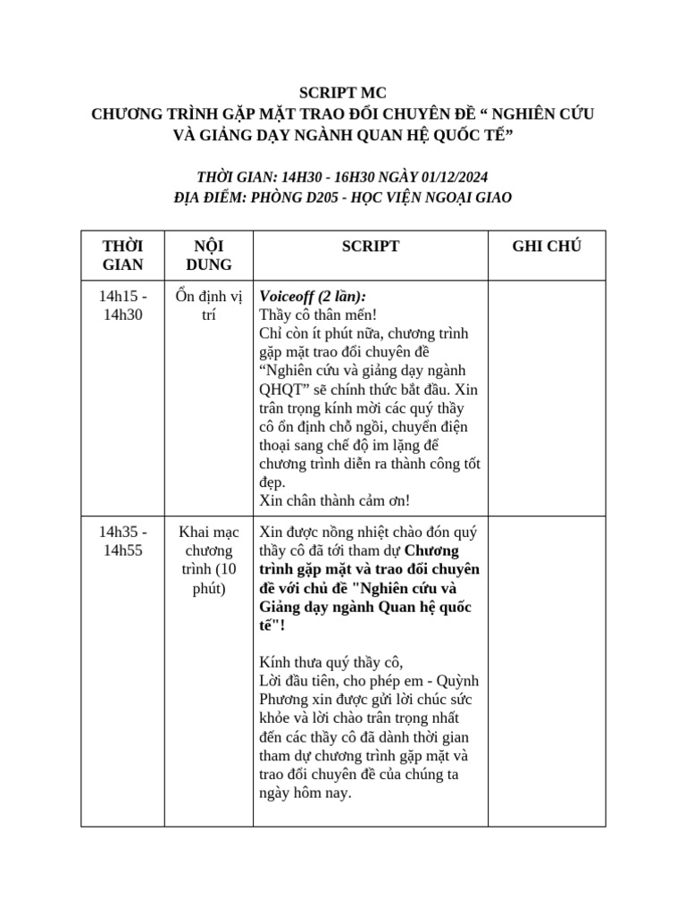 Script Mc - Chương Trình Gặp Mặt Trao Đổi Chuyên Đề " Nghiên Cứu Và ...