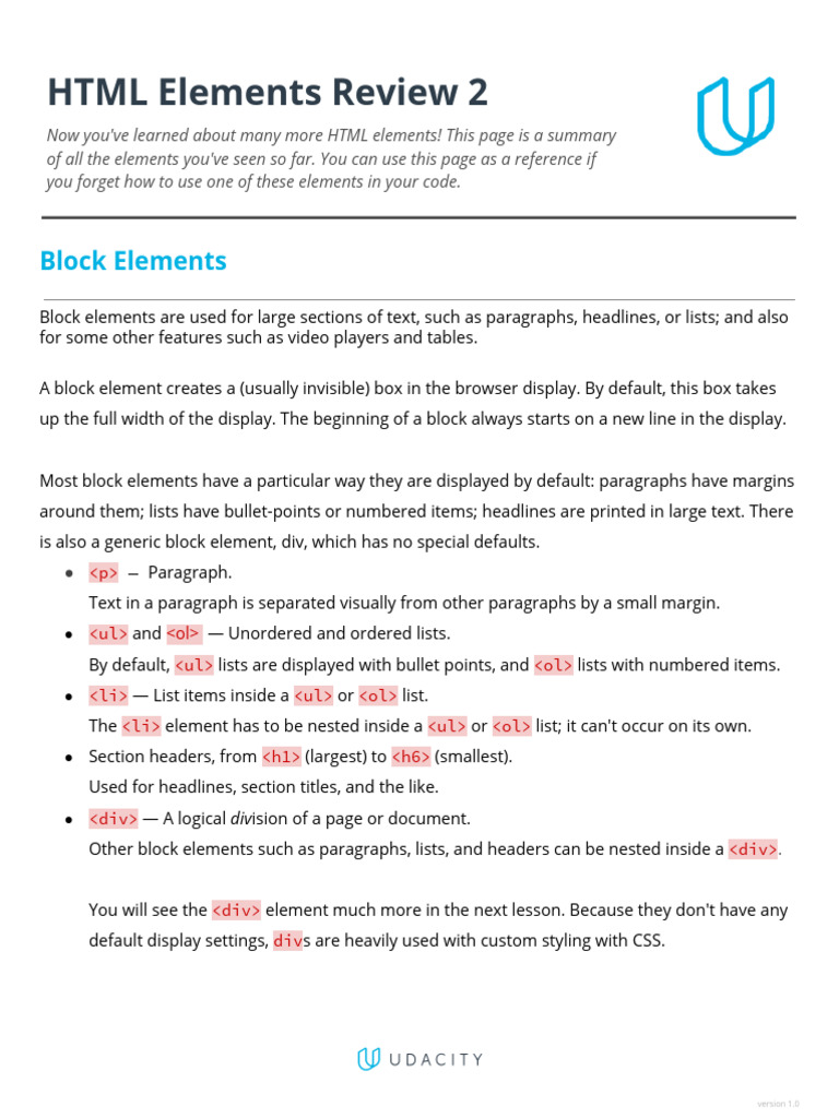 Comprehensive Guide to HTML Elements | PDF | Hyperlink | Html Element