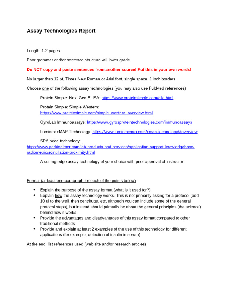 Assay Technologies Report Guidelines 2022 | PDF