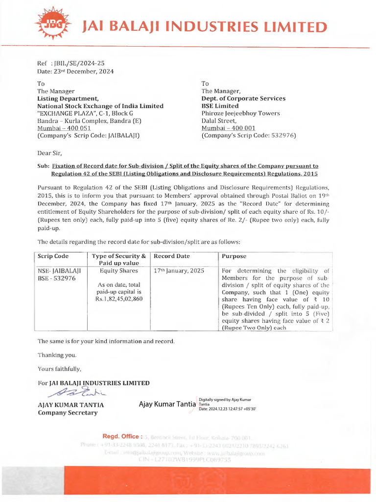 Jai Balaji Industries Limited | PDF