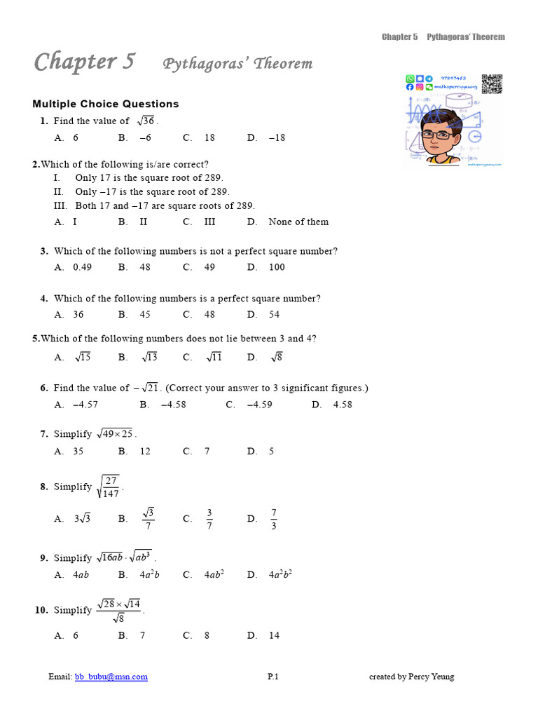Pythagoras' Theorem Practice Questions | PDF | Square Root | Discrete ...