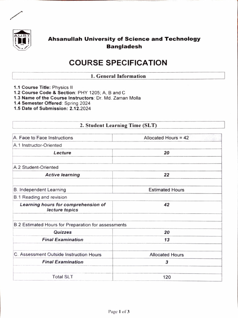 Physics I Course Specification 2024 | PDF | Momentum | Special Relativity