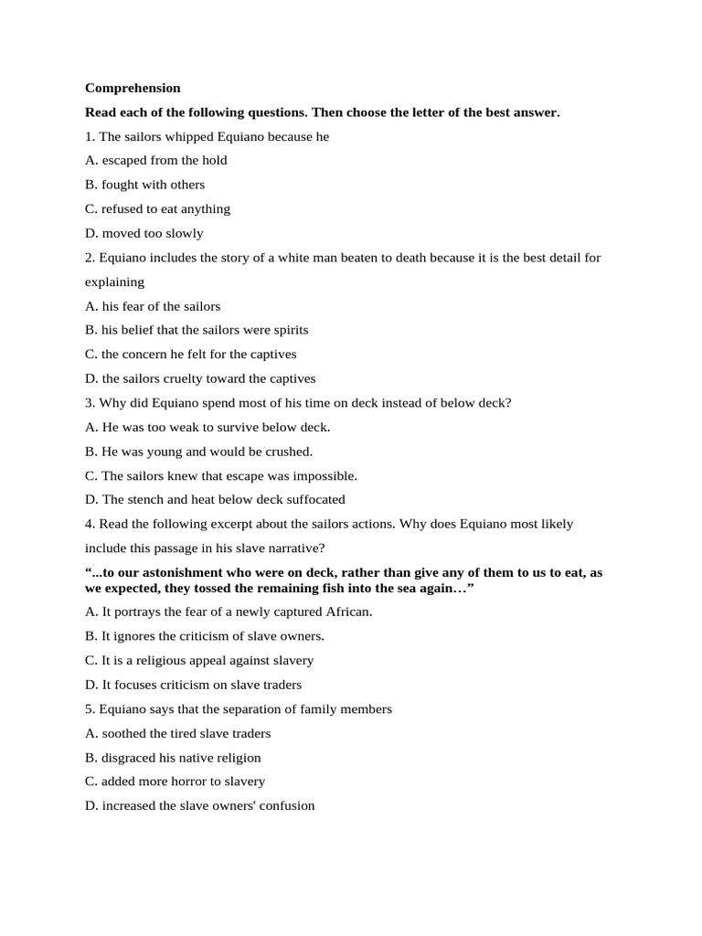 From The Interesting Narrative of The Life of Olaudah Equiano Ex. | PDF