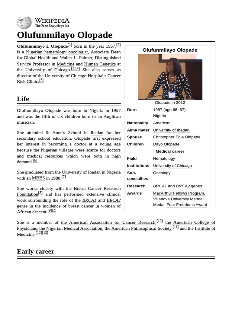 Olufunmilayo_Olopade | PDF | Cancer | Medicine
