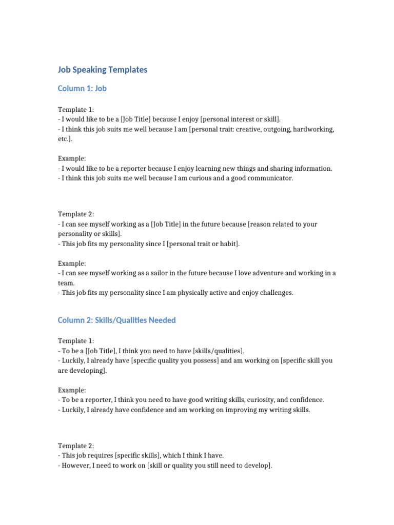 Job_Speaking_Templates | PDF | Cognition | Psychology