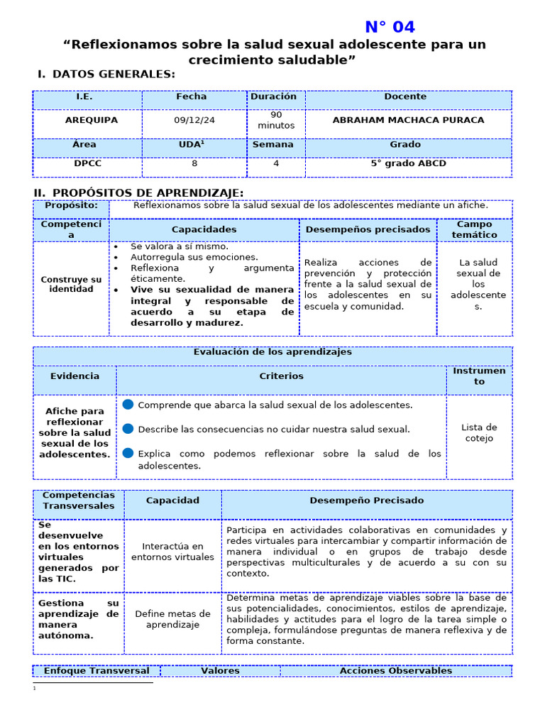 Sesión 4 - Reflexionamos Sobre La Salud Sexual Adolescente para Un Crecimiento Saludable - DPCC ...