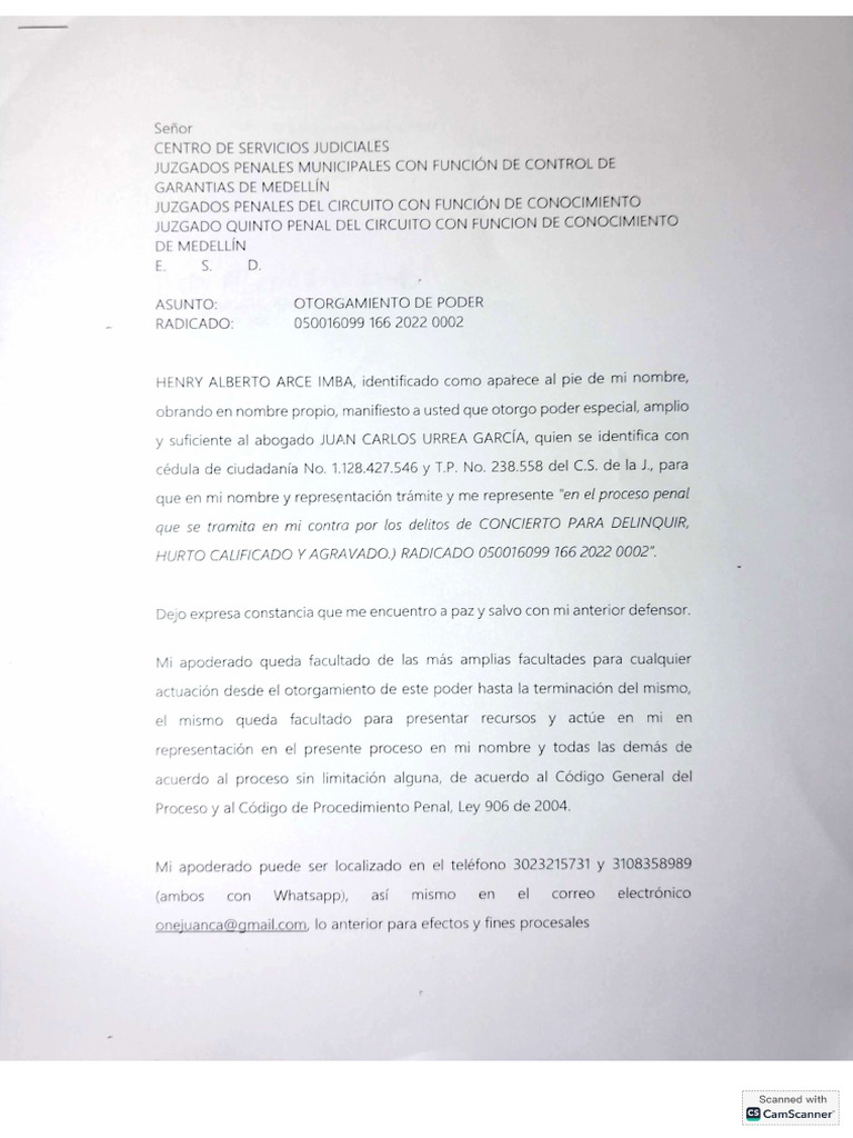 Poder Henry Alberto Arce Imba | PDF