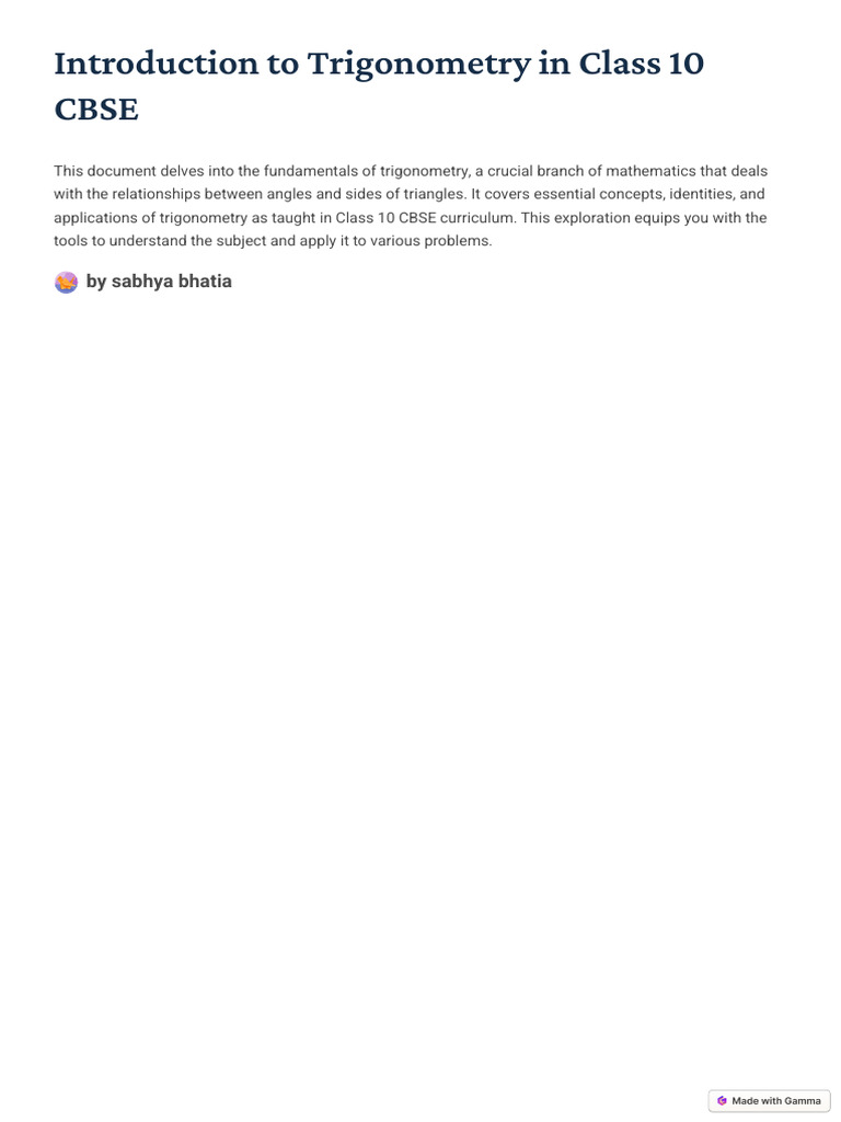 Introduction To Trigonometry in Class 10 CBSE | PDF | Trigonometry ...