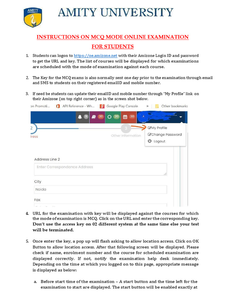 MCQ Online Exam Instructions for Students | PDF | Multiple Choice | Login
