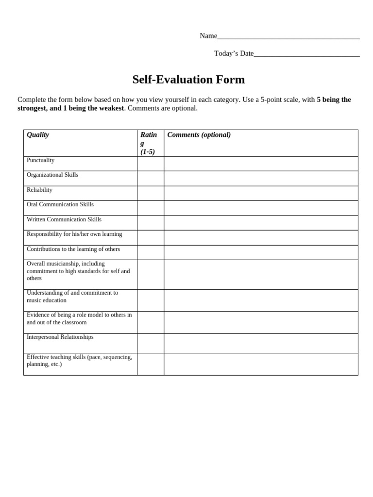 Self-Eval Form | PDF