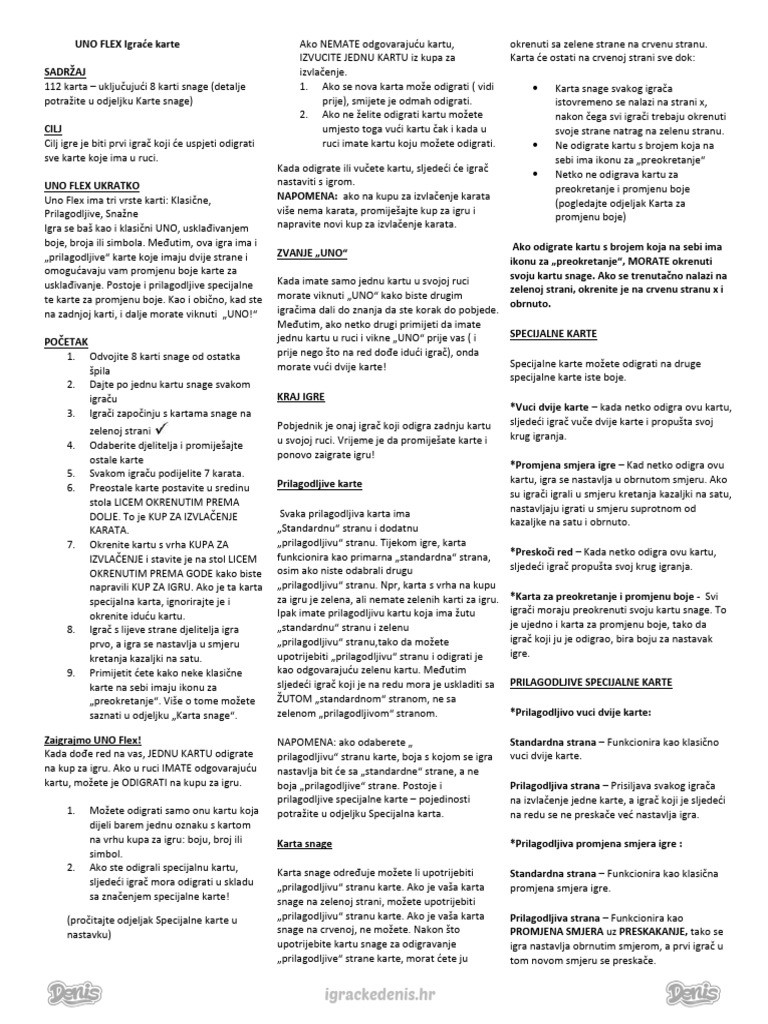 Pravila igre_103-30120_UNO_Flex_HR | PDF