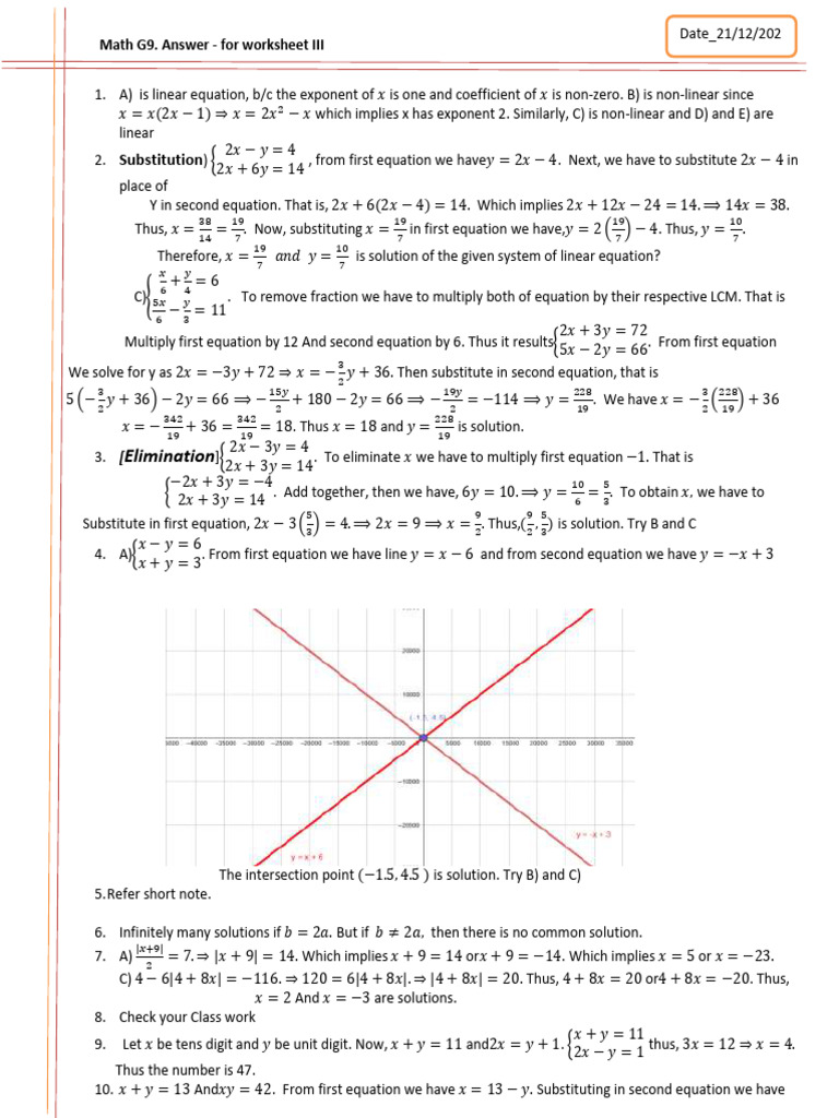 Grade 9 Math Worksheet Answer | PDF | Square Root | Equations