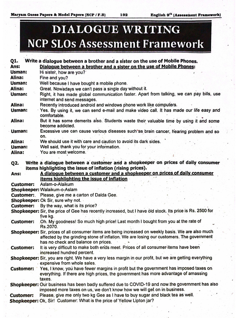 Dialogues (Grade 9th) | PDF