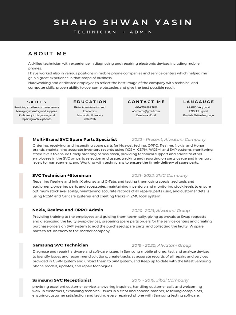 Shaho Shwan CV | PDF | Computing