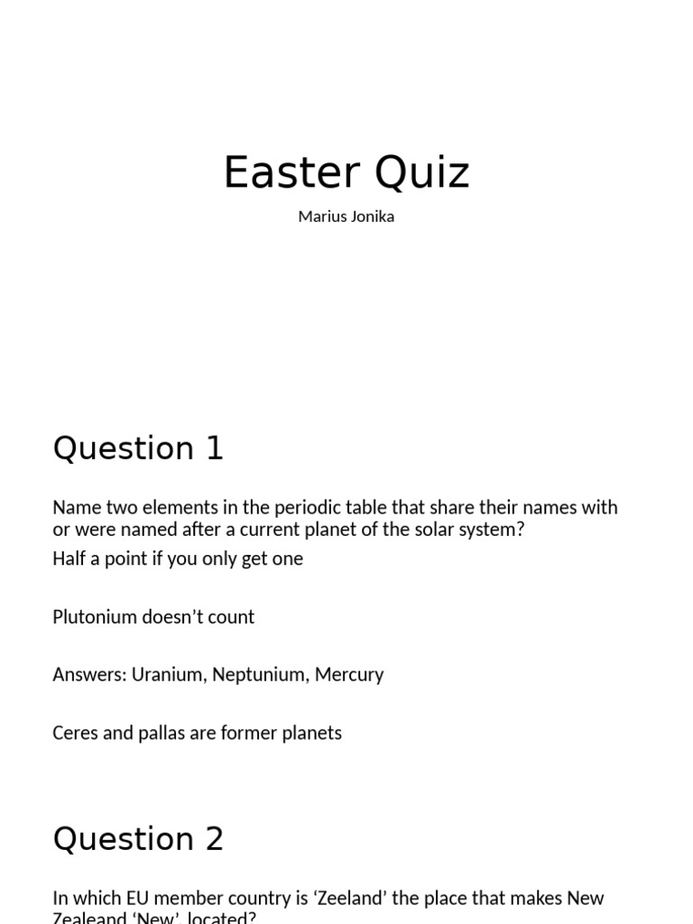 Easter Quiz | PDF | Cloud | Clouds, Fog And Precipitation