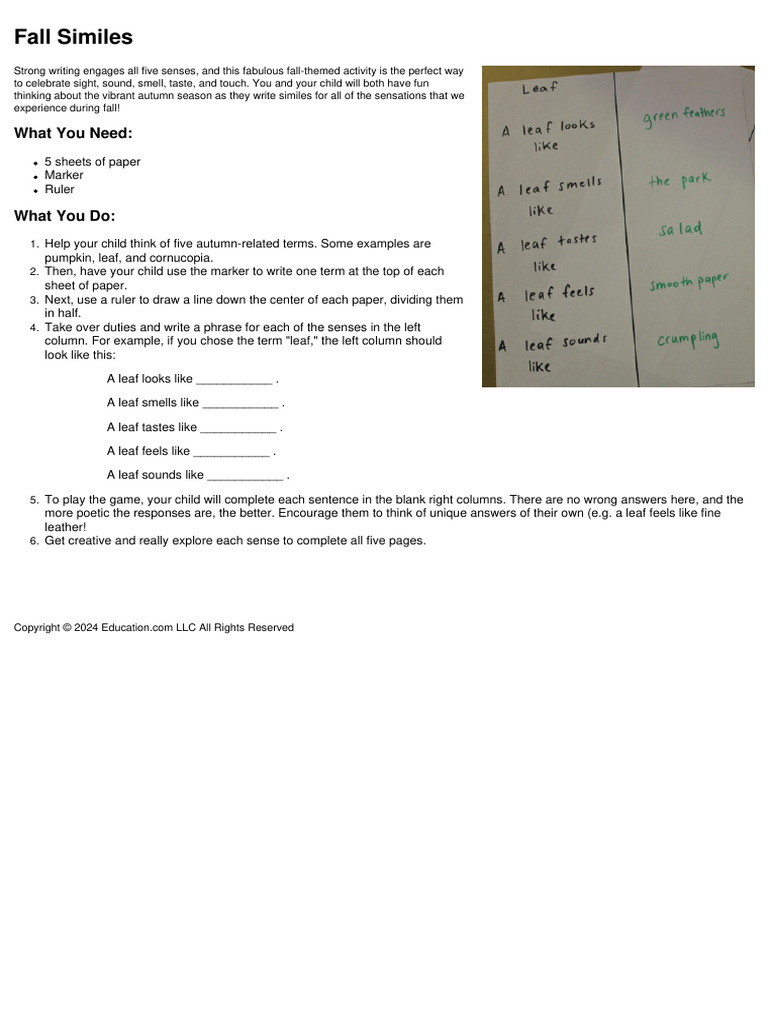 Fall Similes | PDF