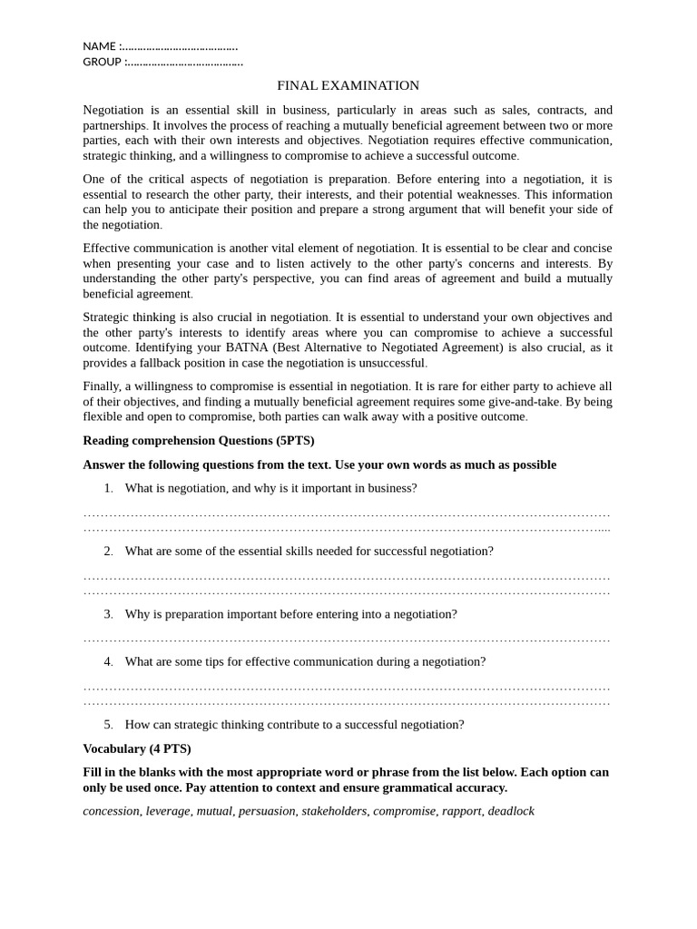 AIAC Final Exam S3 2024 | PDF | Negotiation | Social Psychology