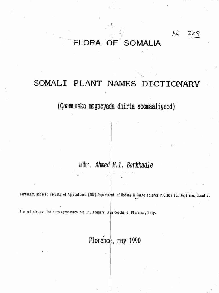 Somali Plant Names Dictionary | PDF