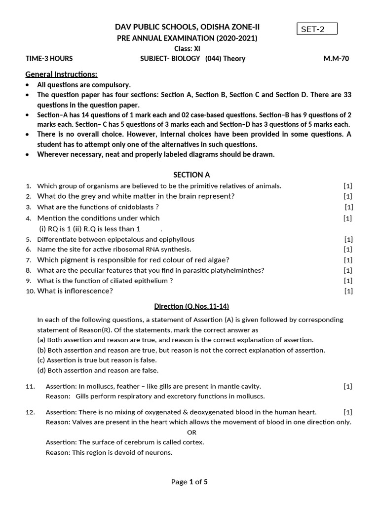 XI BIO PREANNUAL SET-2 QUESTION Modi | PDF | Polysaccharide