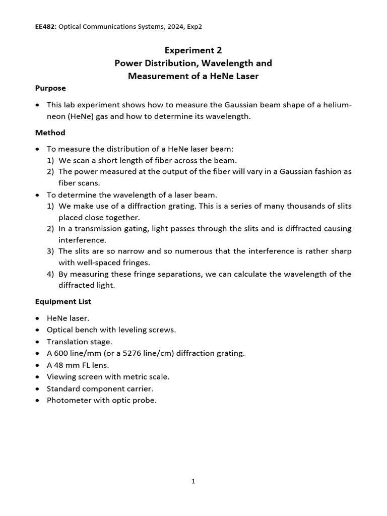 Experiment 2 Pdf Diffraction Optics