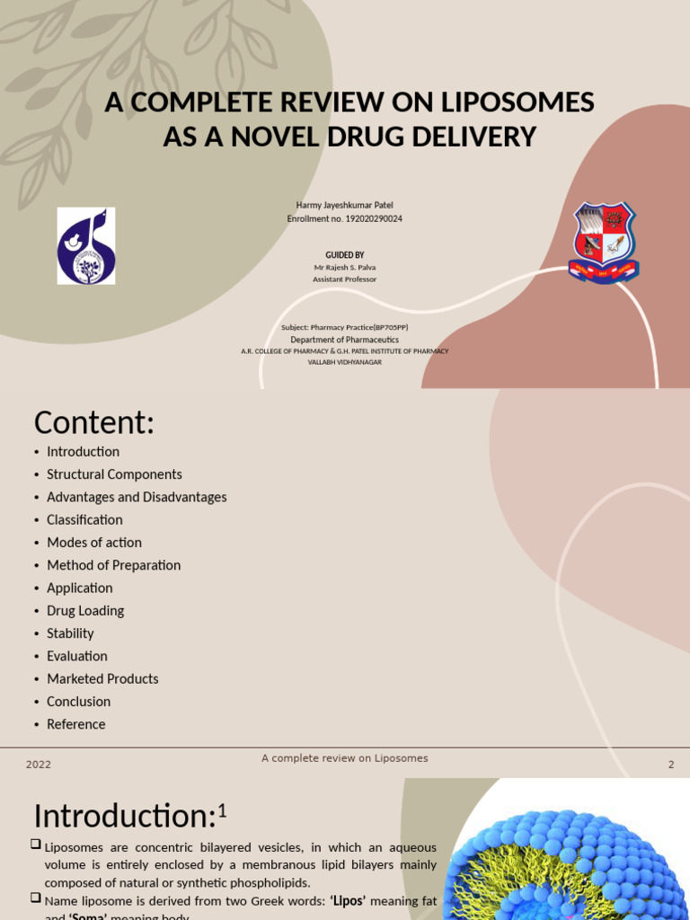 Comprehensive Review of Liposomes | PDF | Liposome | Phospholipid