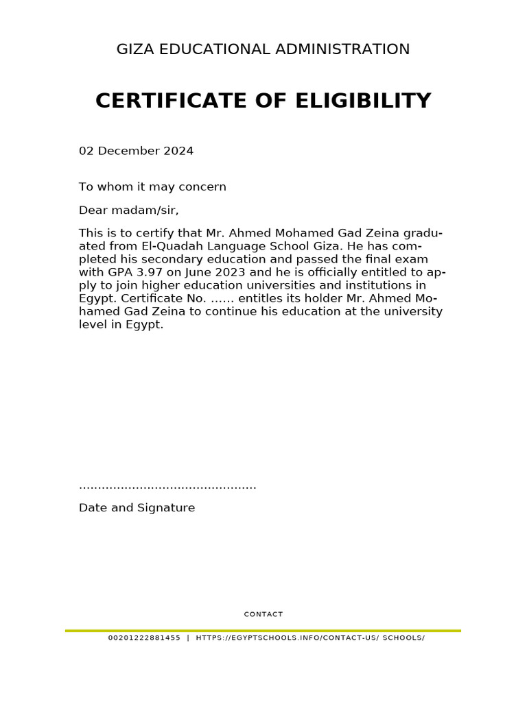 Eligibility Statement | PDF