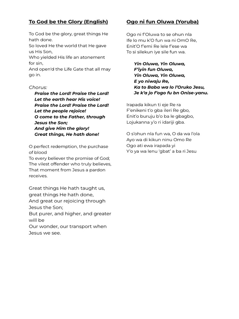 To God Be the Glory Hymn Lyrics | PDF | Religious Belief And Doctrine ...
