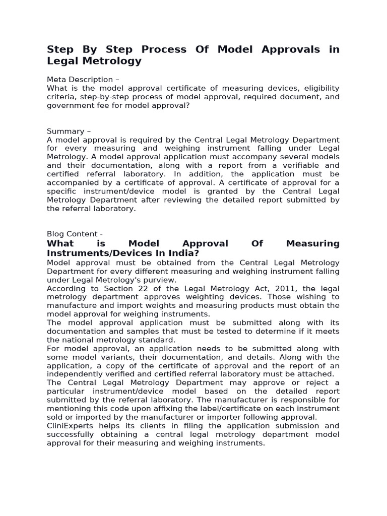 Model Approval Process in Legal Metrology | PDF | Metrology